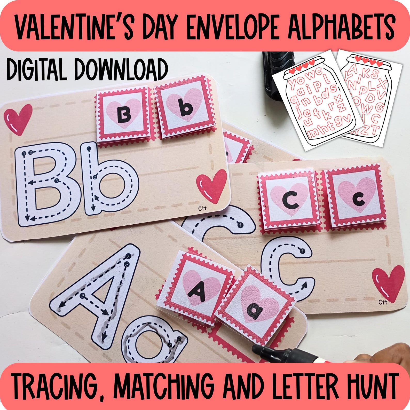 Alphabet Tracing Cards,preschool Letter Match, Valentine's Day ...