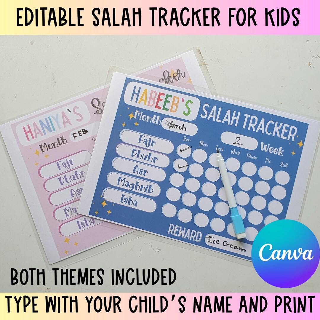 Salah Tracker for Kids Editable - Salah Chart - Namaz Chart - Prayer ...