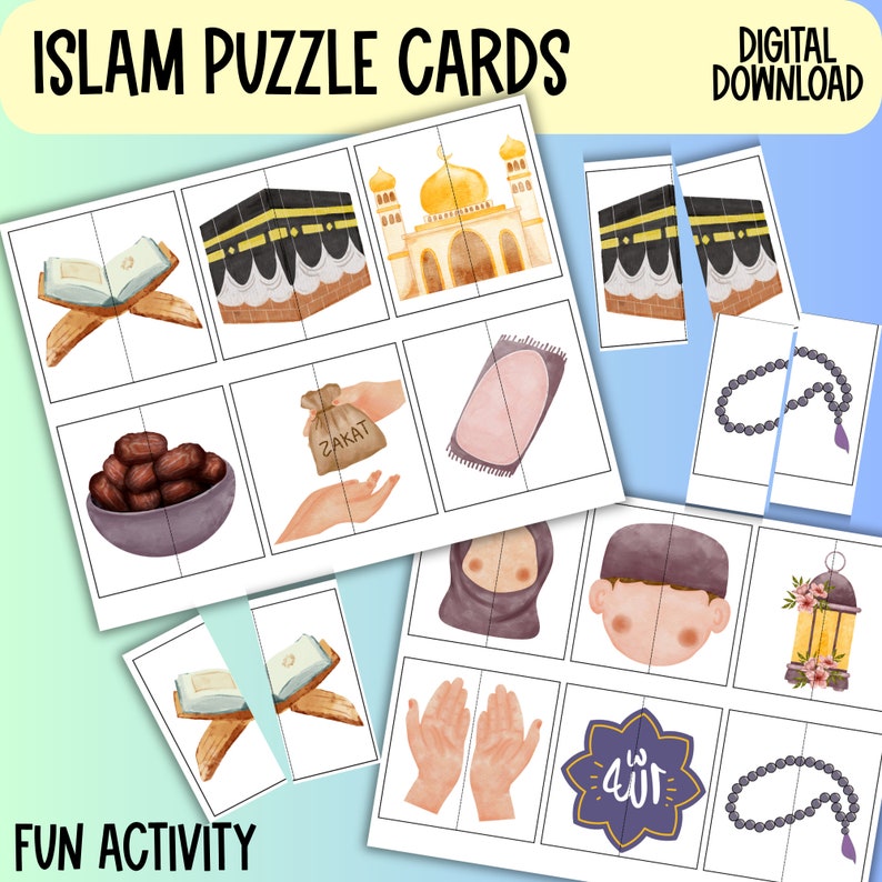 Islam Puzzle Cards, Preschool Curriculum, Islam Busy Book, Islamic ...