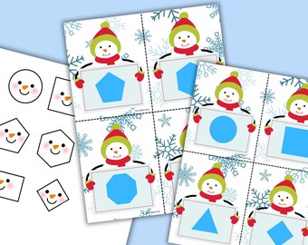 Snowman Shape Matching Cards,preschool Curriculum, Preschool Winter ...