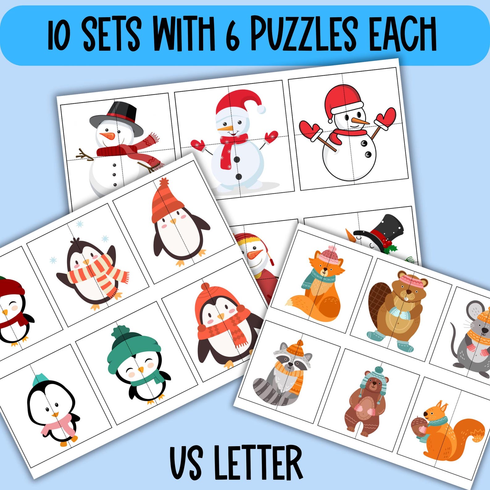 Winter Puzzle Matching Cards,preschool Winter Activity,preschool ...