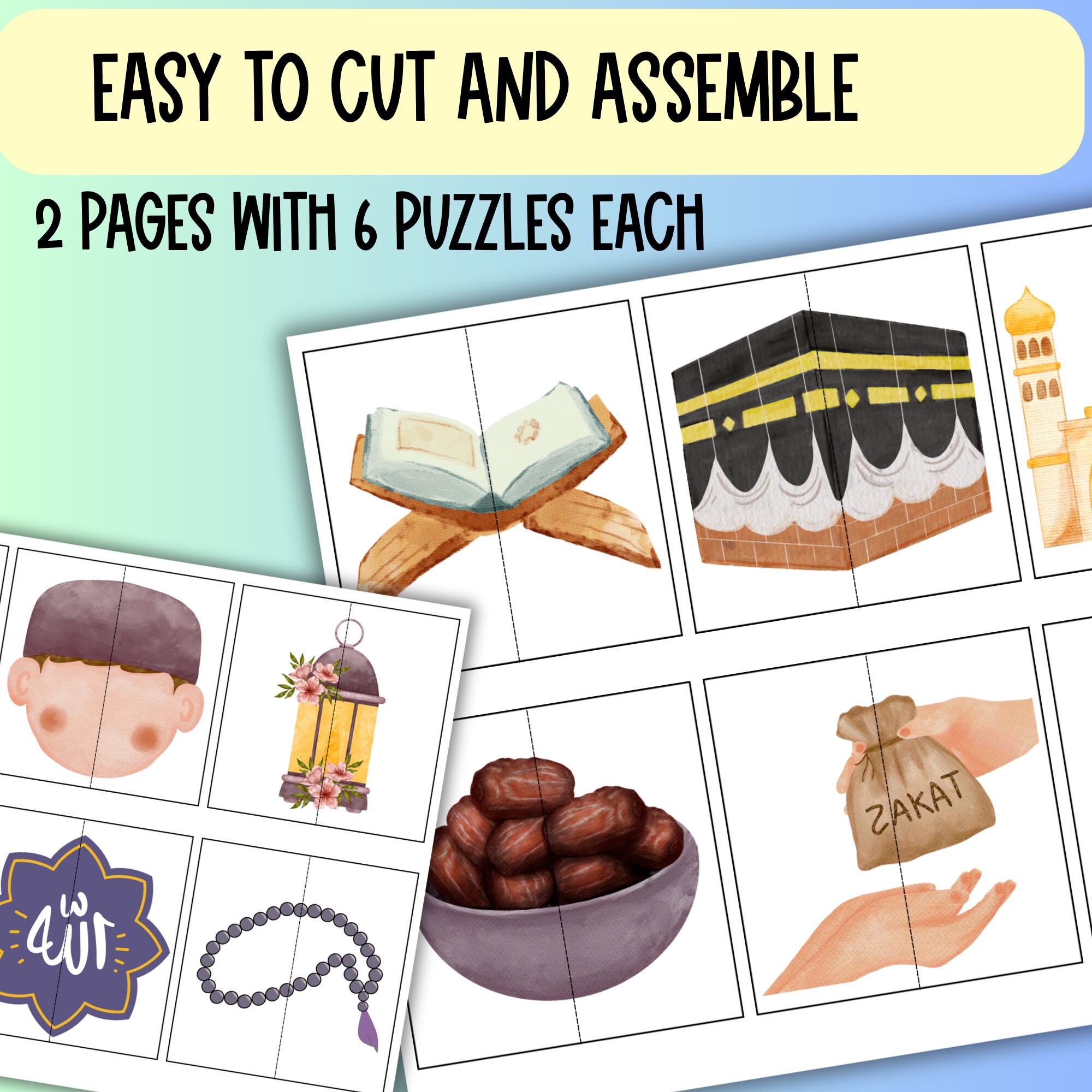 Islam Puzzle Cards, Preschool Curriculum, Islam Busy Book, Islamic ...