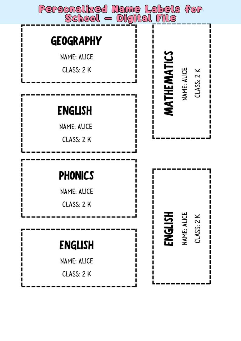 Custom School Name Labels Printable Student Organizer Labels for Books ...
