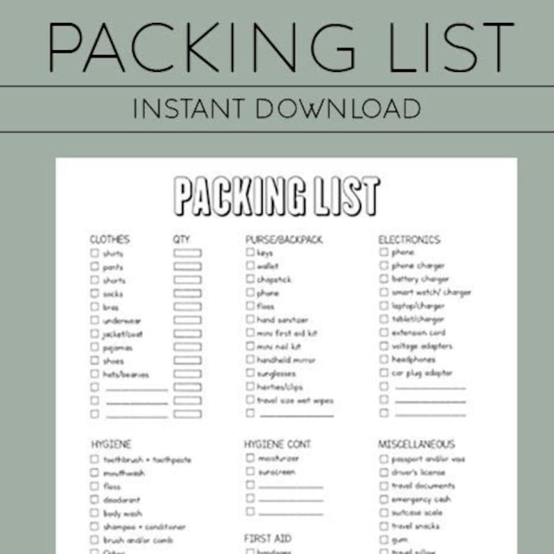 Packing List - Etsy