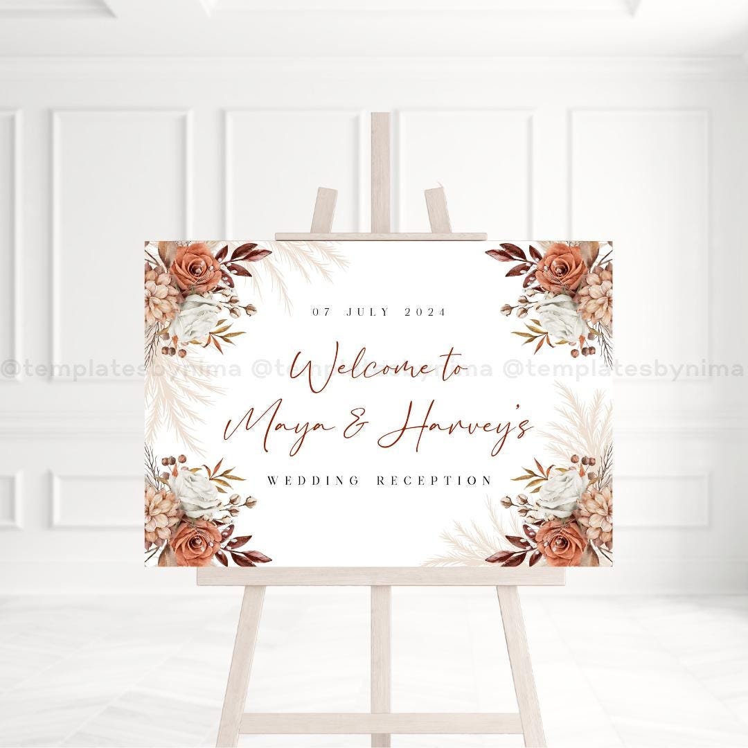 Autumn Leaf Floral Wedding Welcome Sign, Wedding Welcome Board, Beige ...