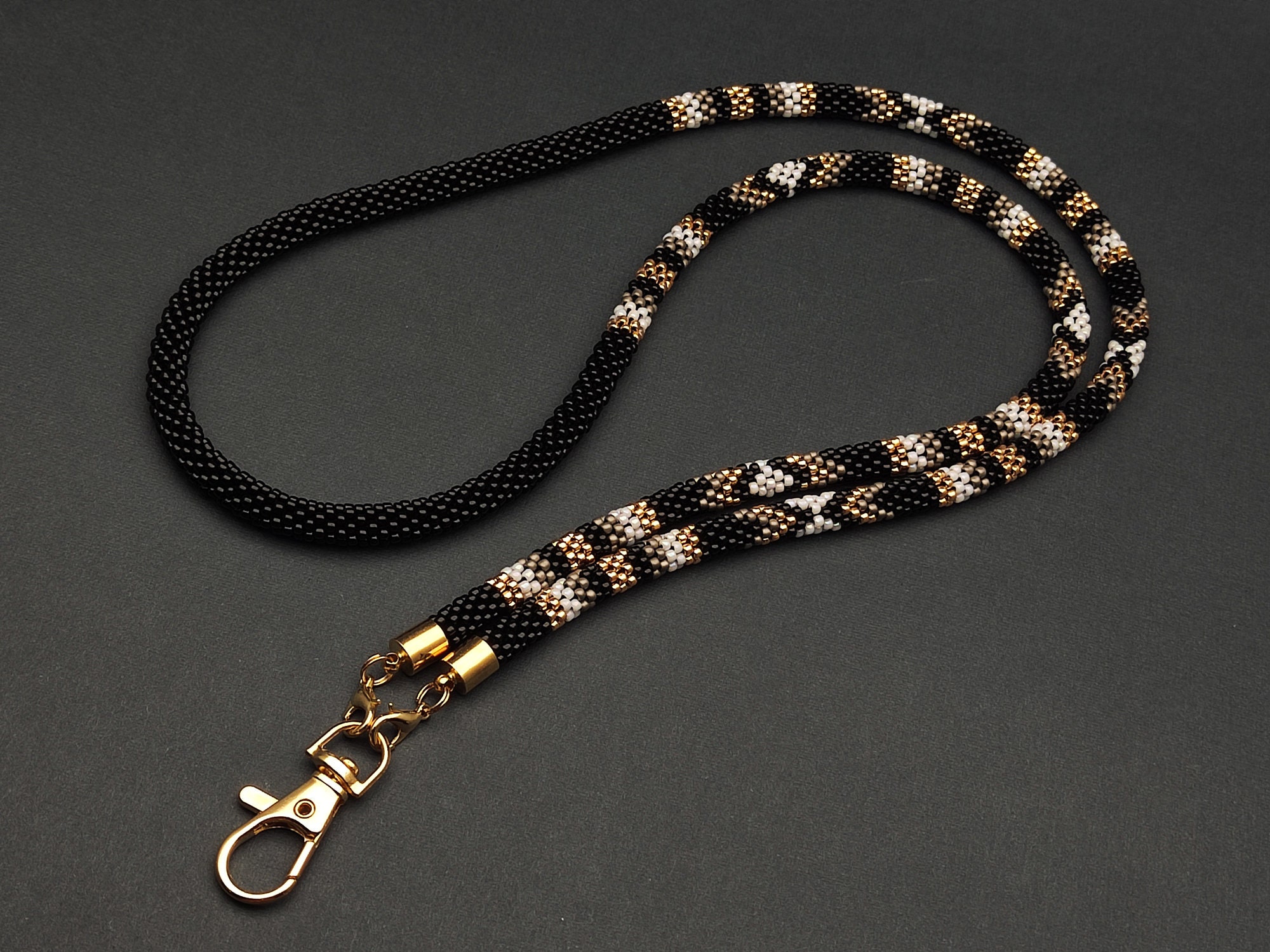 Black Gold Lanyard Native American Style Beaded Lanyard for - Etsy