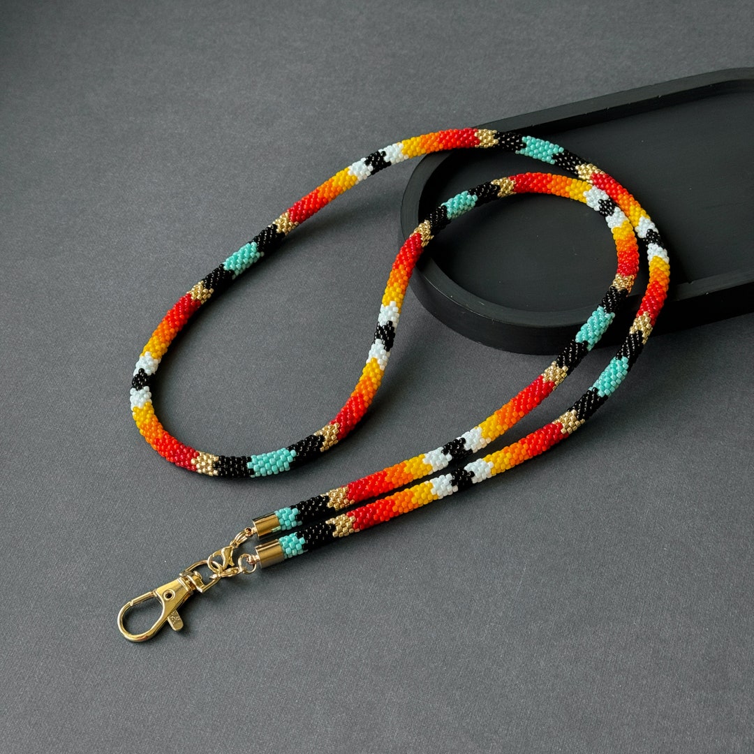 Ethnic Style Lanyard - Beaded Lanyard for Teachers, ID Card Necklace ...
