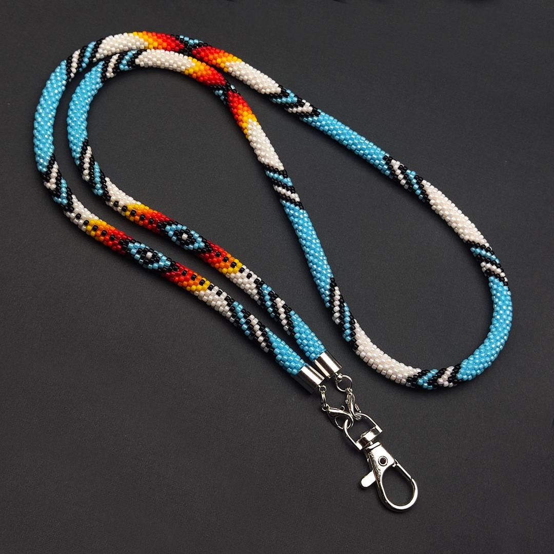Fire Inspired Beaded Lanyard for Badge and Keys Handmade Native ...