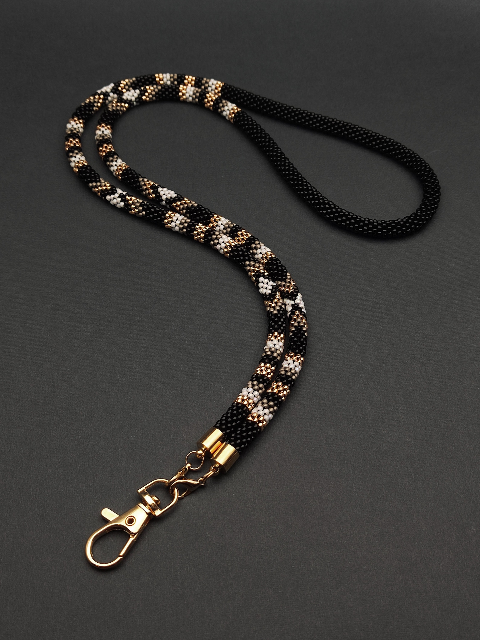 Black Gold Lanyard Native American Style Beaded Lanyard for - Etsy