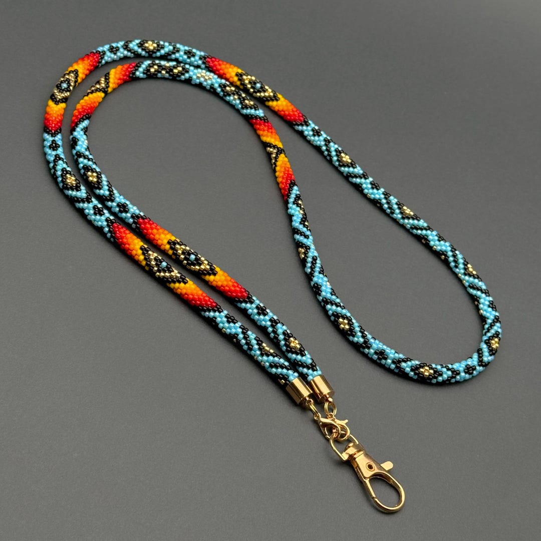 Blue Beaded Lanyard for Badge Holder | Native Style Teacher Lanyard ...