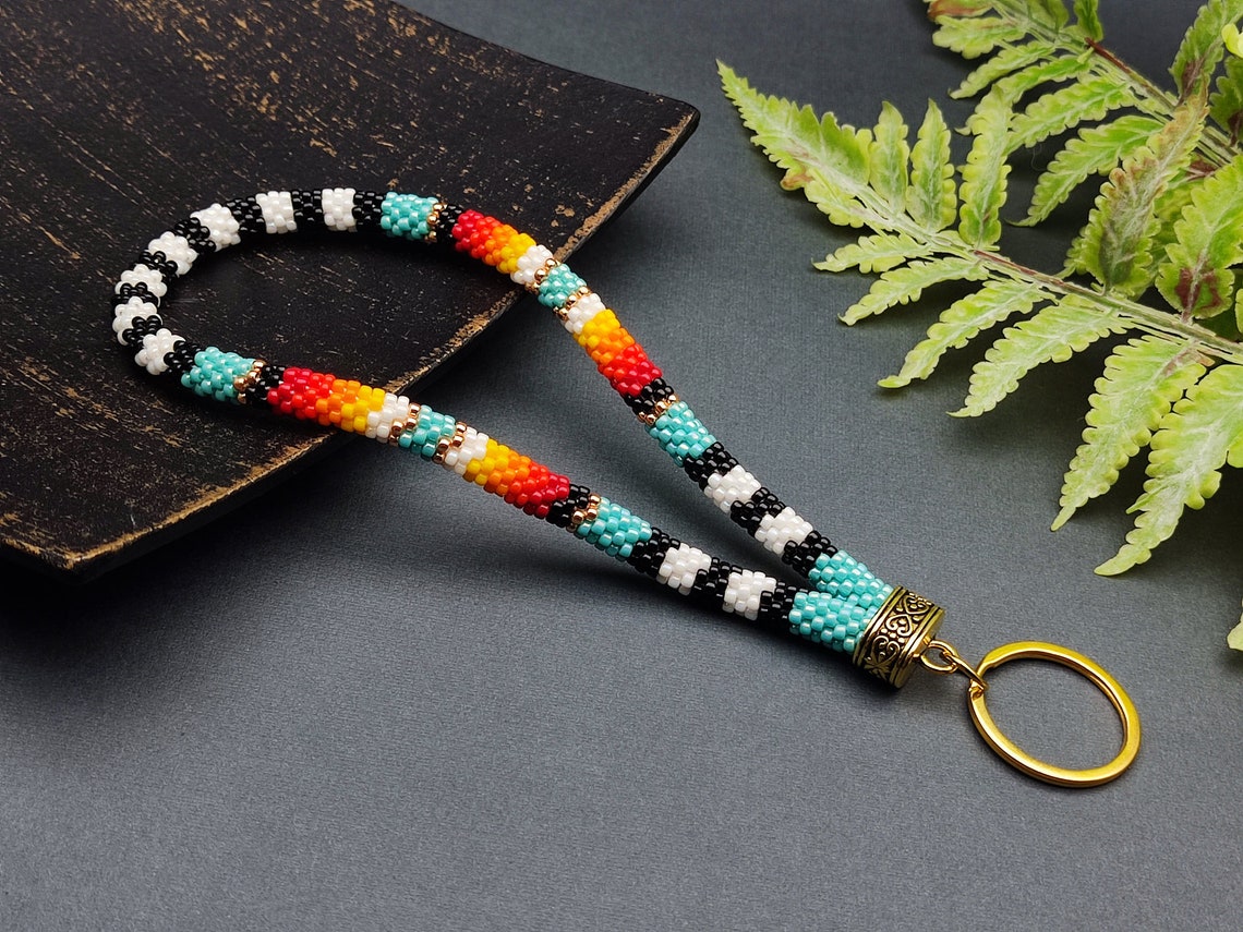Turquoise Short Wrist Lanyard Native American Style Beaded - Etsy