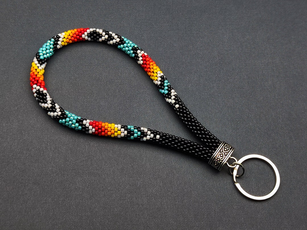 Native American Style Short Wrist Lanyard, Beaded Lanyard, Bracelet for ...