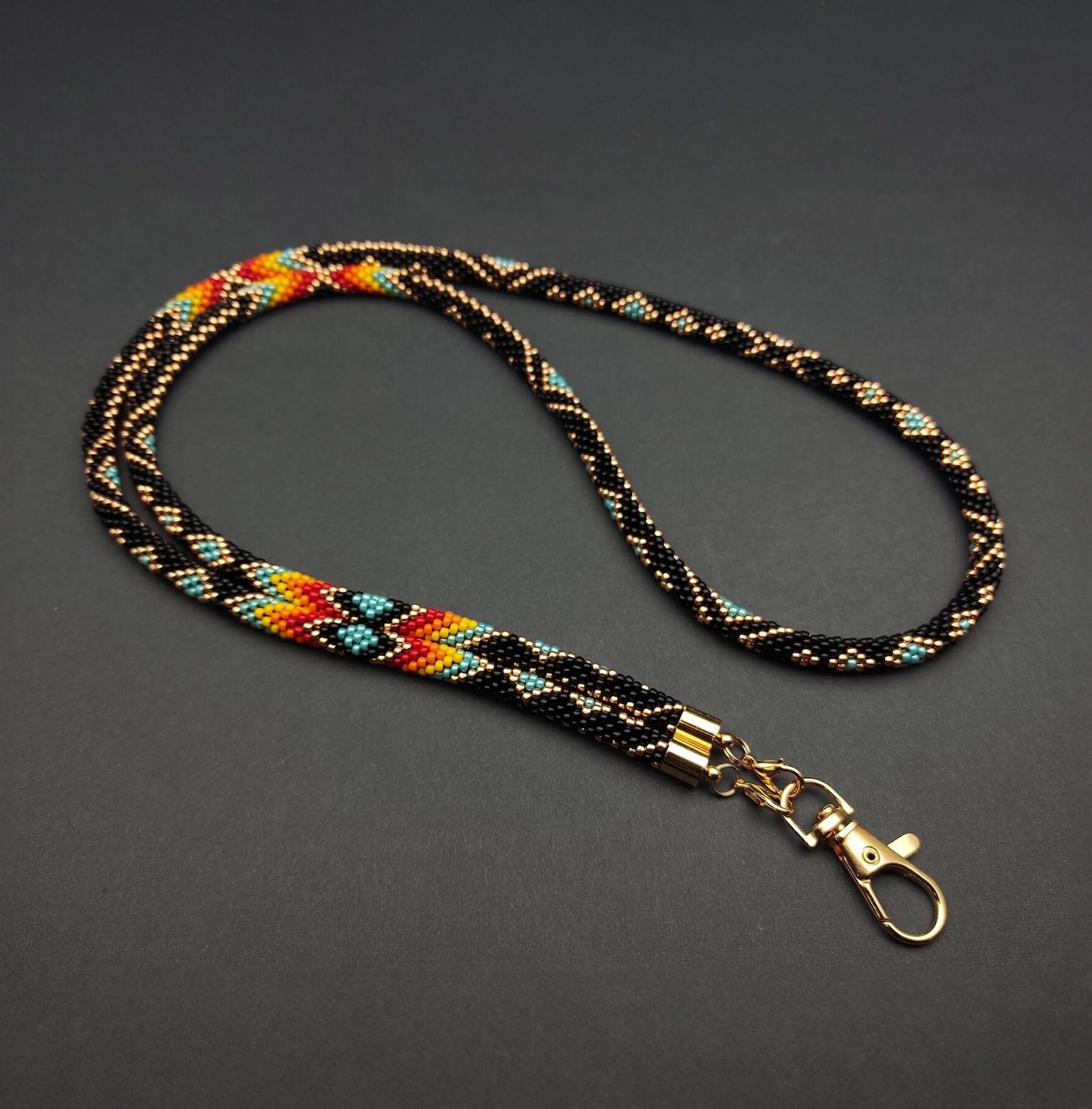 Black Beaded Lanyard for Teachers - Breakaway - Ethnic Style ID Card ...