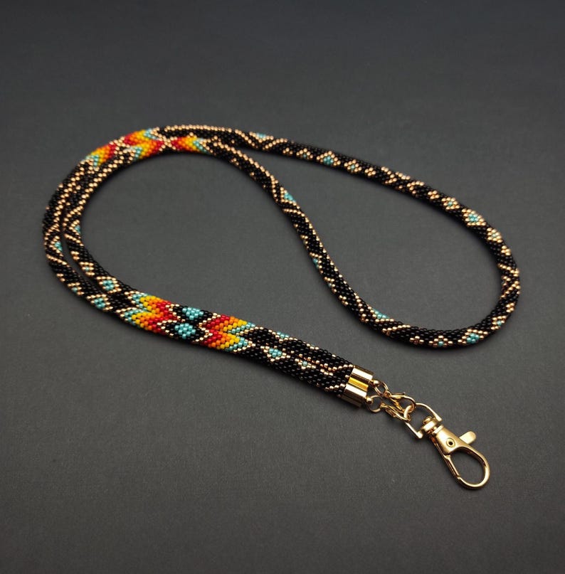 Black Beaded Lanyard for Teachers - Breakaway - Ethnic Style ID Card ...