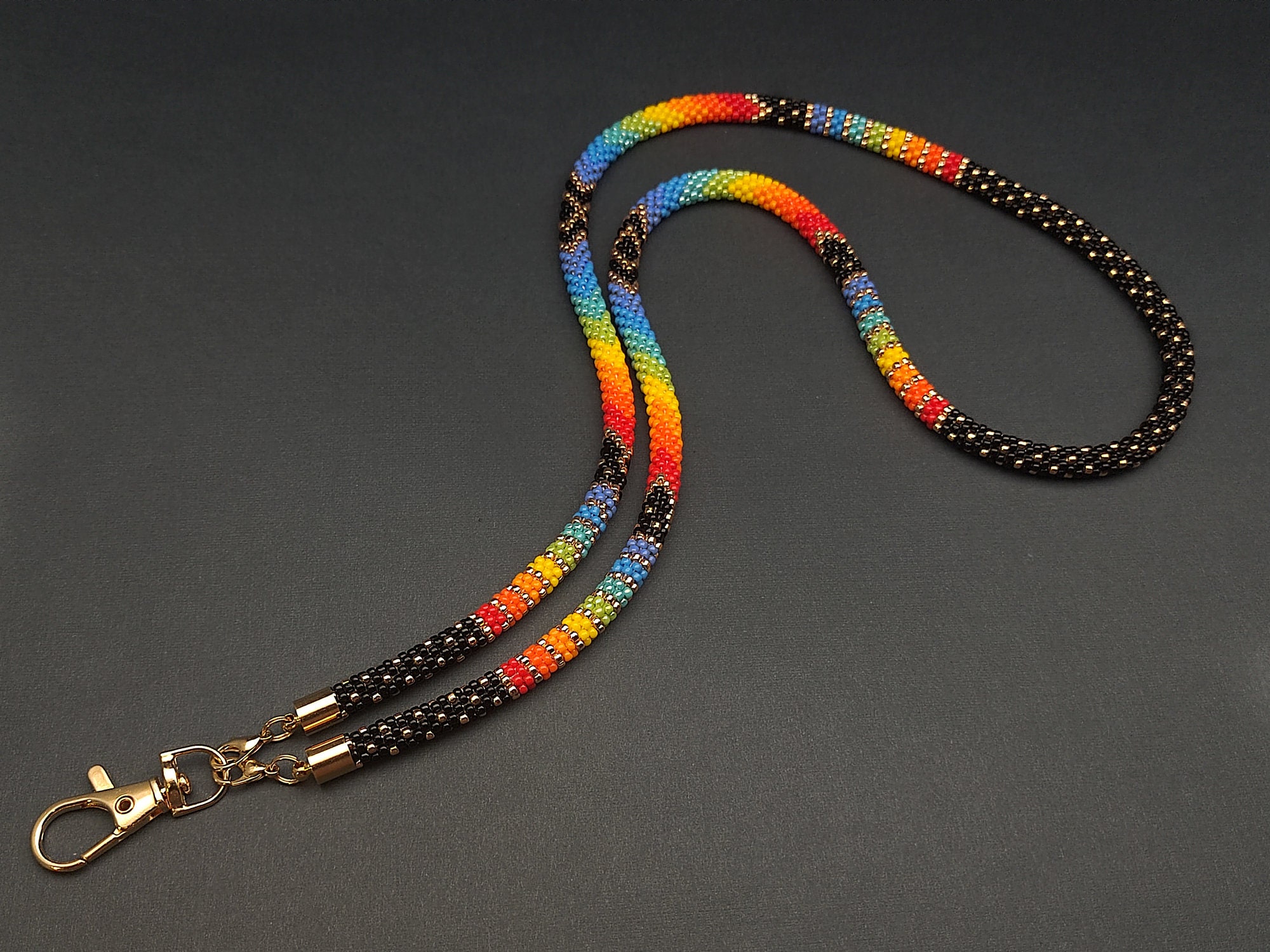 Stylish Rainbow Beaded Lanyard for Women, Colorful Native-style Lanyard ...