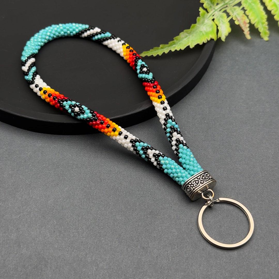 Handmade Beaded Wristlet Keychain: Native Style Seed Bead Key Fob - Etsy