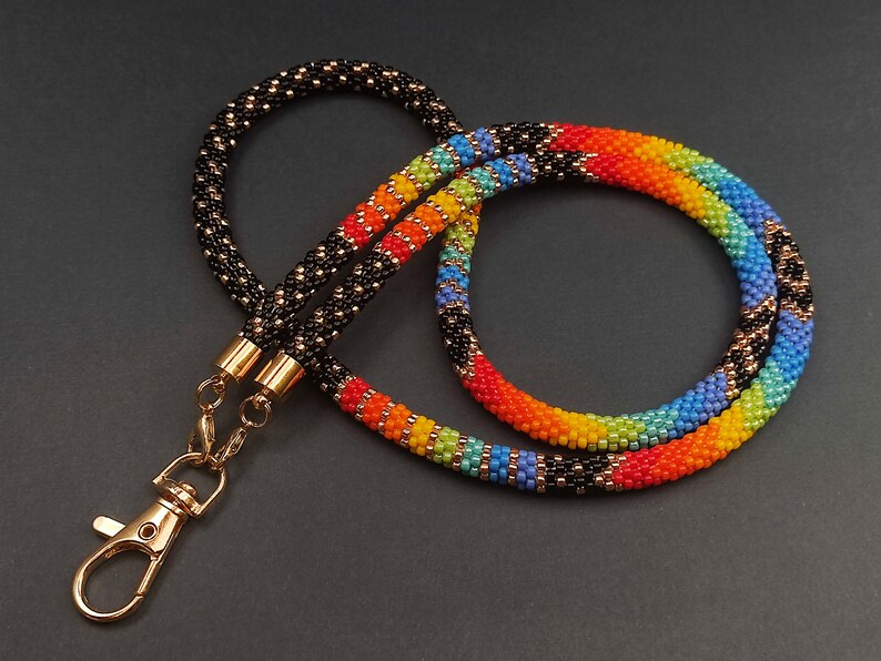 Stylish Rainbow Beaded Lanyard for Women, Colorful Native-style Lanyard ...