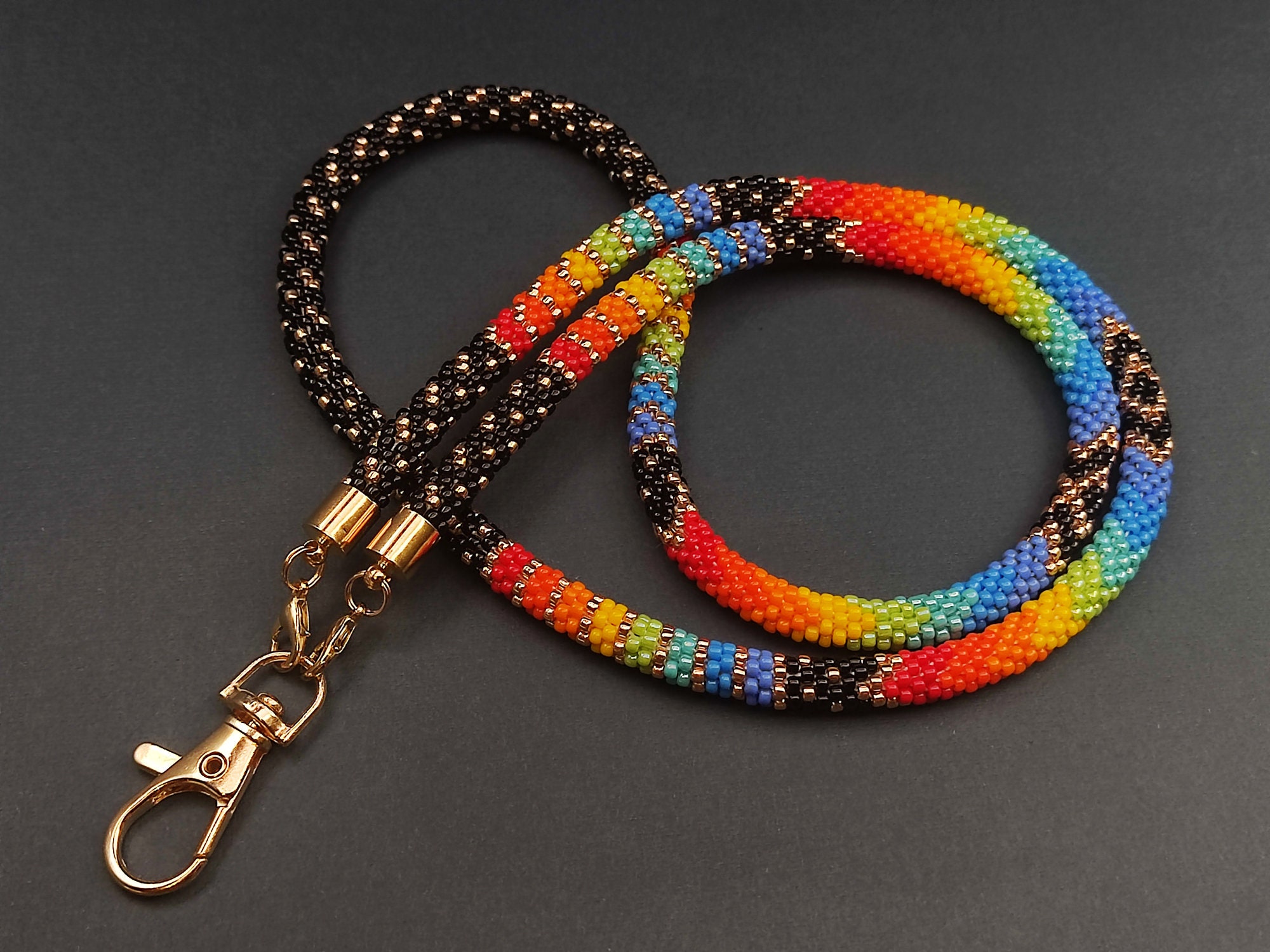 Stylish Rainbow Beaded Lanyard for Women, Colorful Native-style Lanyard ...
