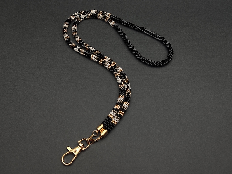 Black Gold Lanyard Native American Style, Beaded Lanyard for Badge ...