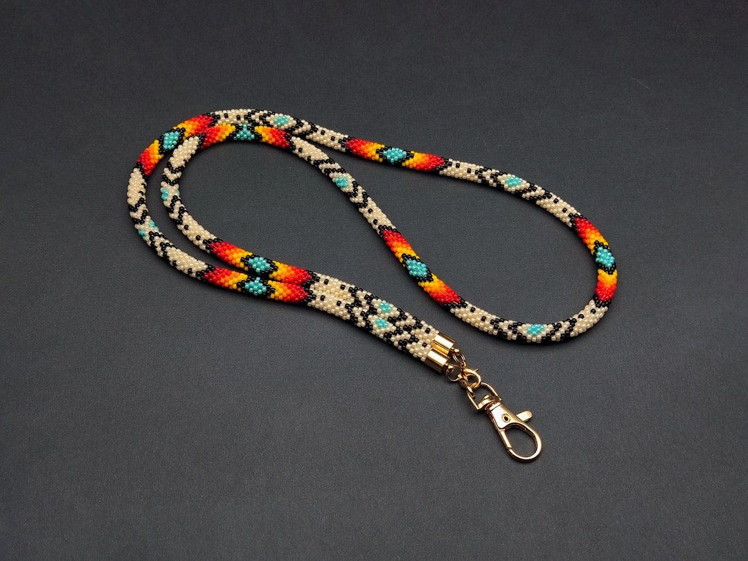 Beige Ethnic Style Lanyard Colorful Fashion Lanyard Beadwork Badge ...