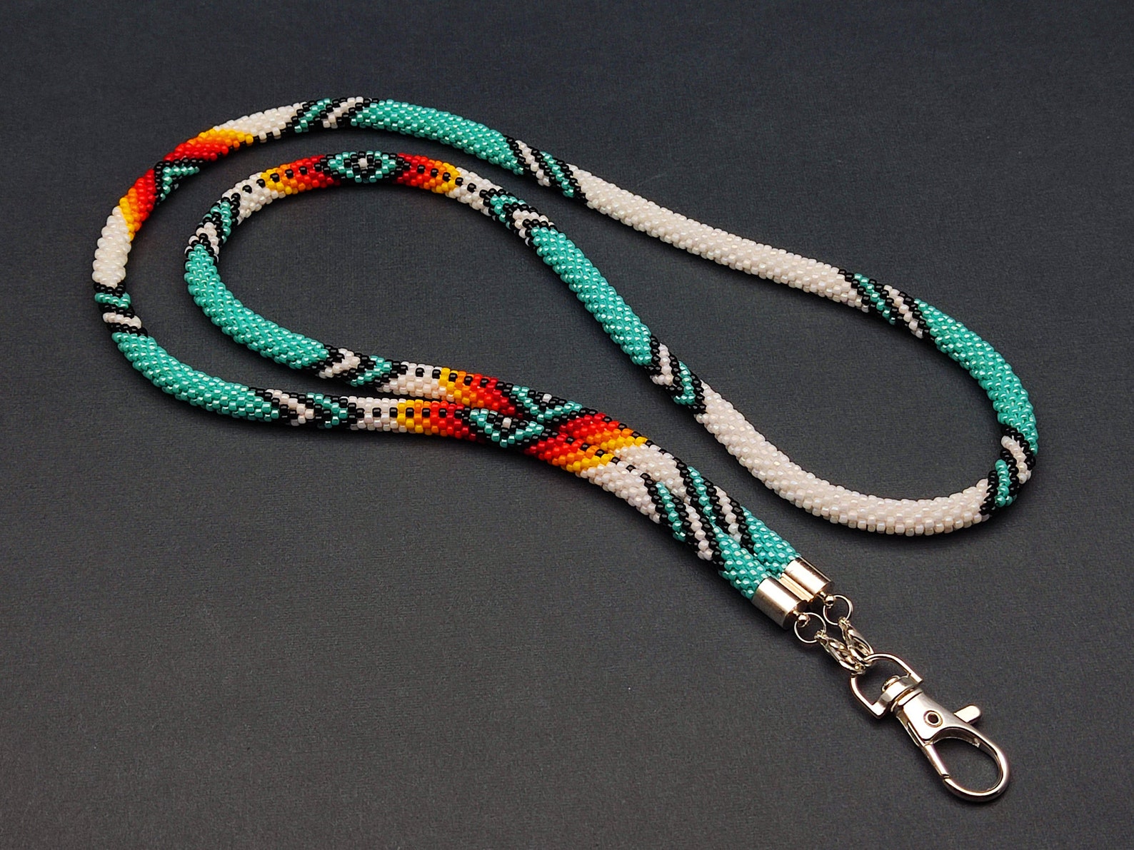 Turquoise Beaded Lanyard for Badge, Native American Style, Beaded ...