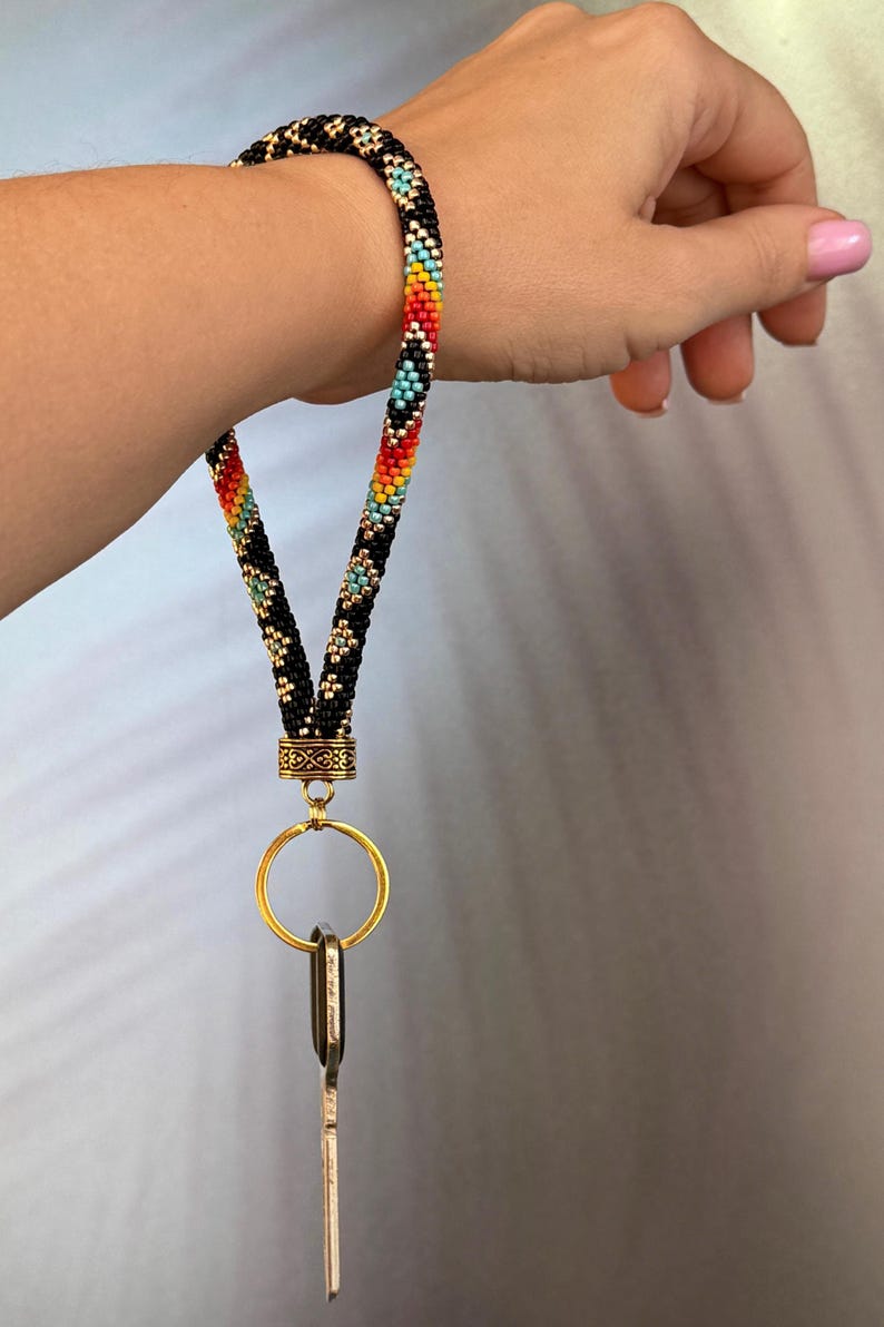 Handmade Beaded Wristlet Keychain: Native American Inspired Key Holder ...