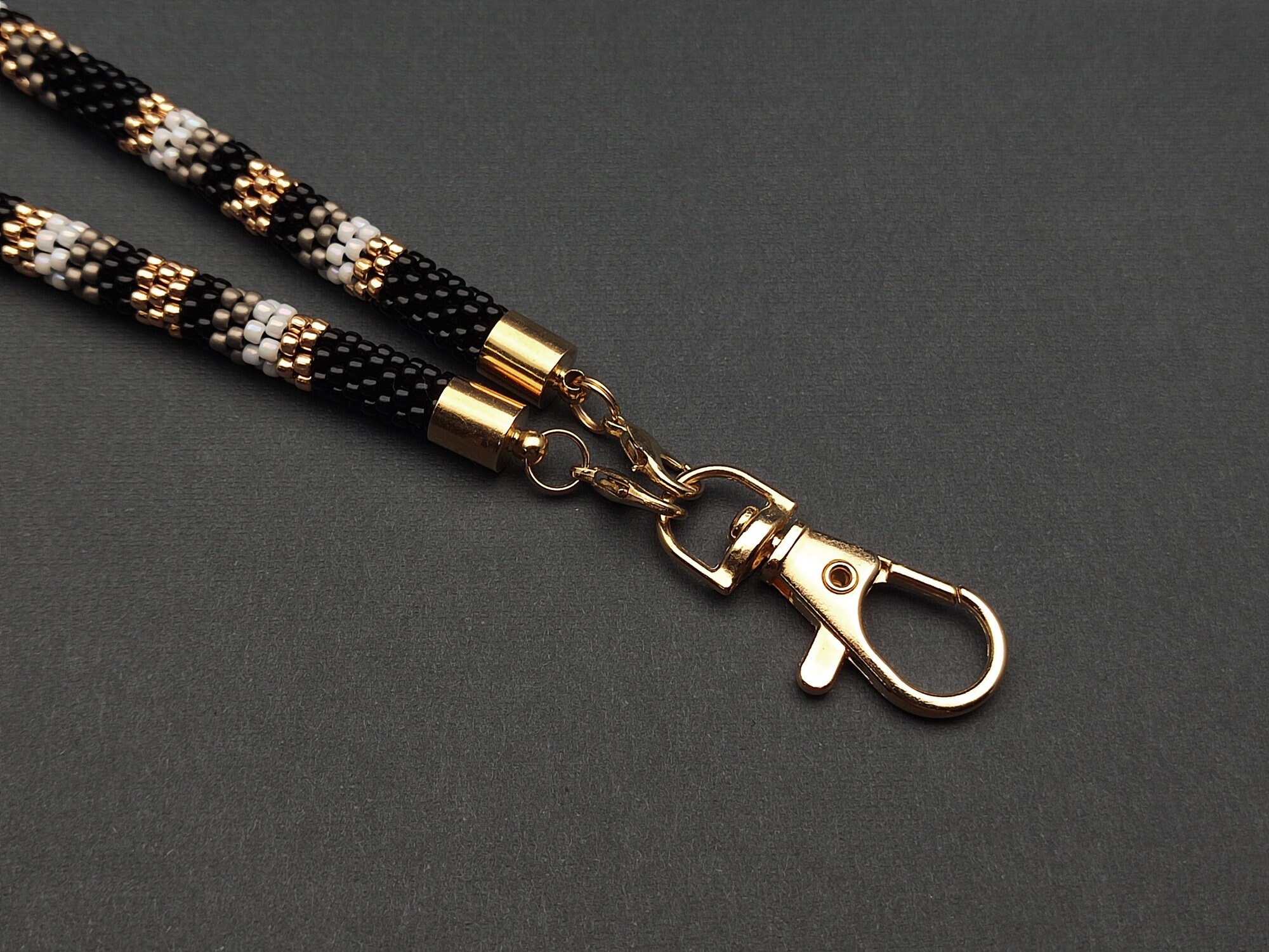 Black Gold Lanyard Native American Style Beaded Lanyard for - Etsy