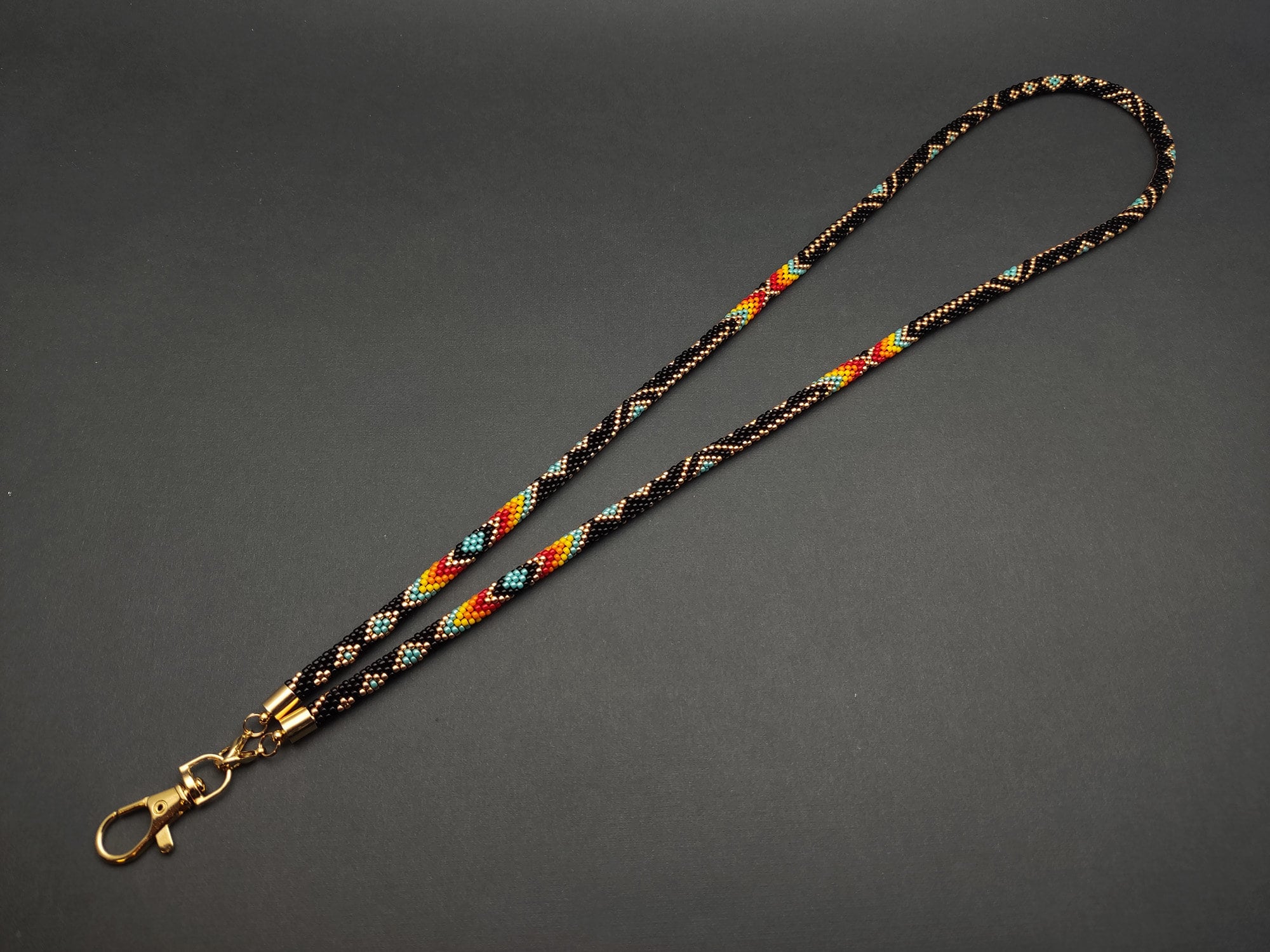Black Beaded Lanyard for Teachers - Breakaway - Ethnic Style ID Card ...