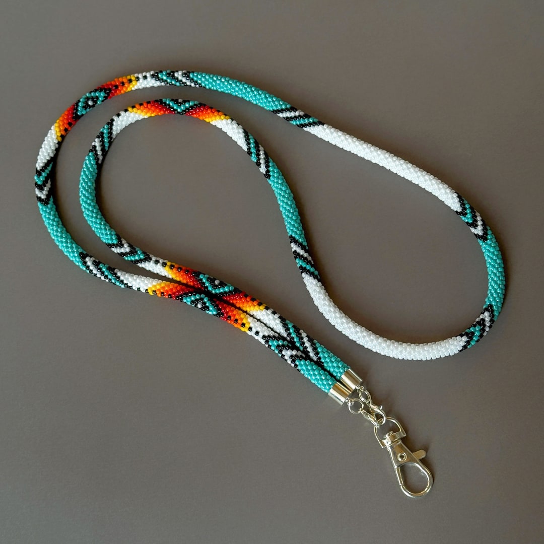 Handmade Native Style Beaded Lanyard: Colorful Badge & Key Holder - Etsy