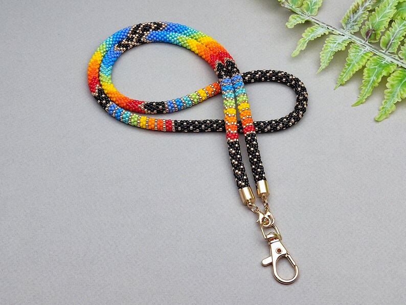 Stylish Rainbow Beaded Lanyard for Women, Colorful Native-style Lanyard ...