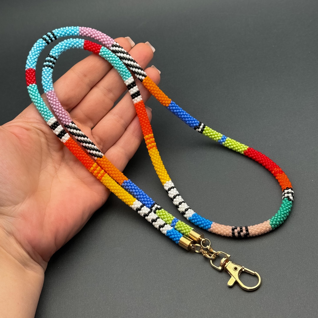 Handmade Beaded Lanyard for ID Badges and Keys, Boho Style Necklace ...