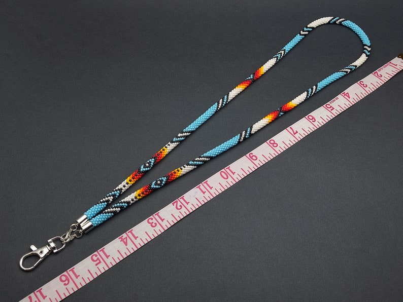 Sky-blue Beaded Lanyard for Badge, Keys, and Eyeglasses Native American ...