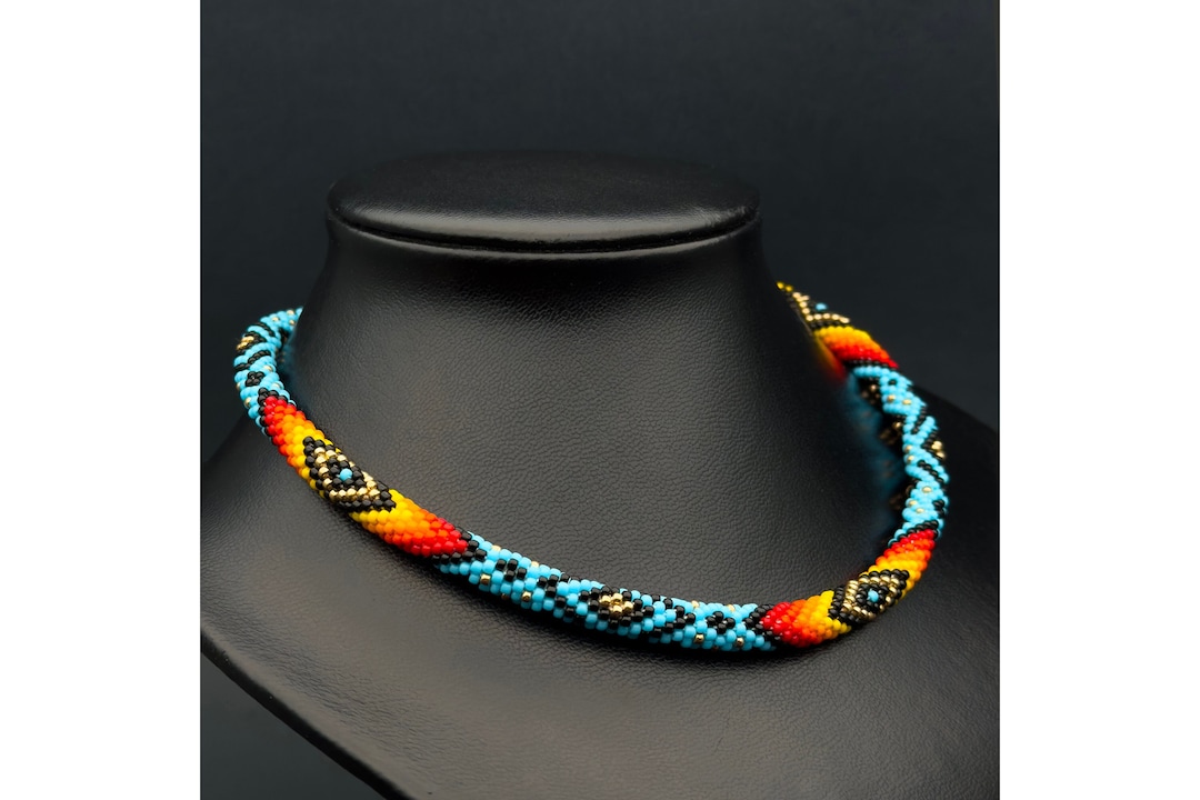 Handcrafted Beaded Choker: Native American Style Tribal Necklace - Etsy