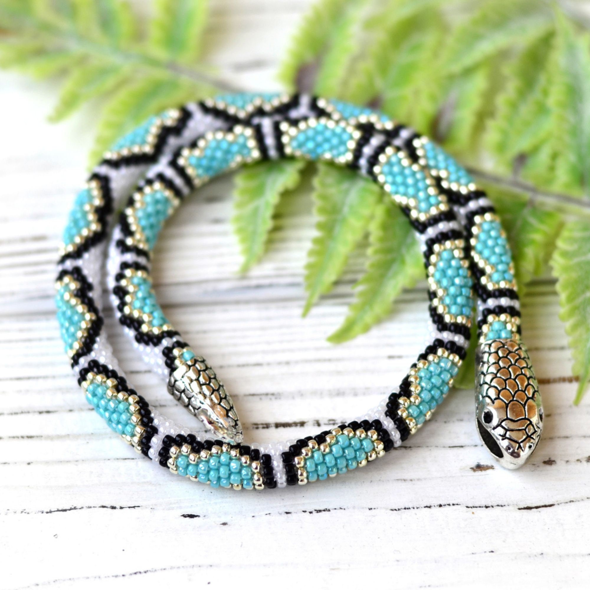 Turquoise Bead Python Choker, Serpent Choker, Python Skin Necklace ...