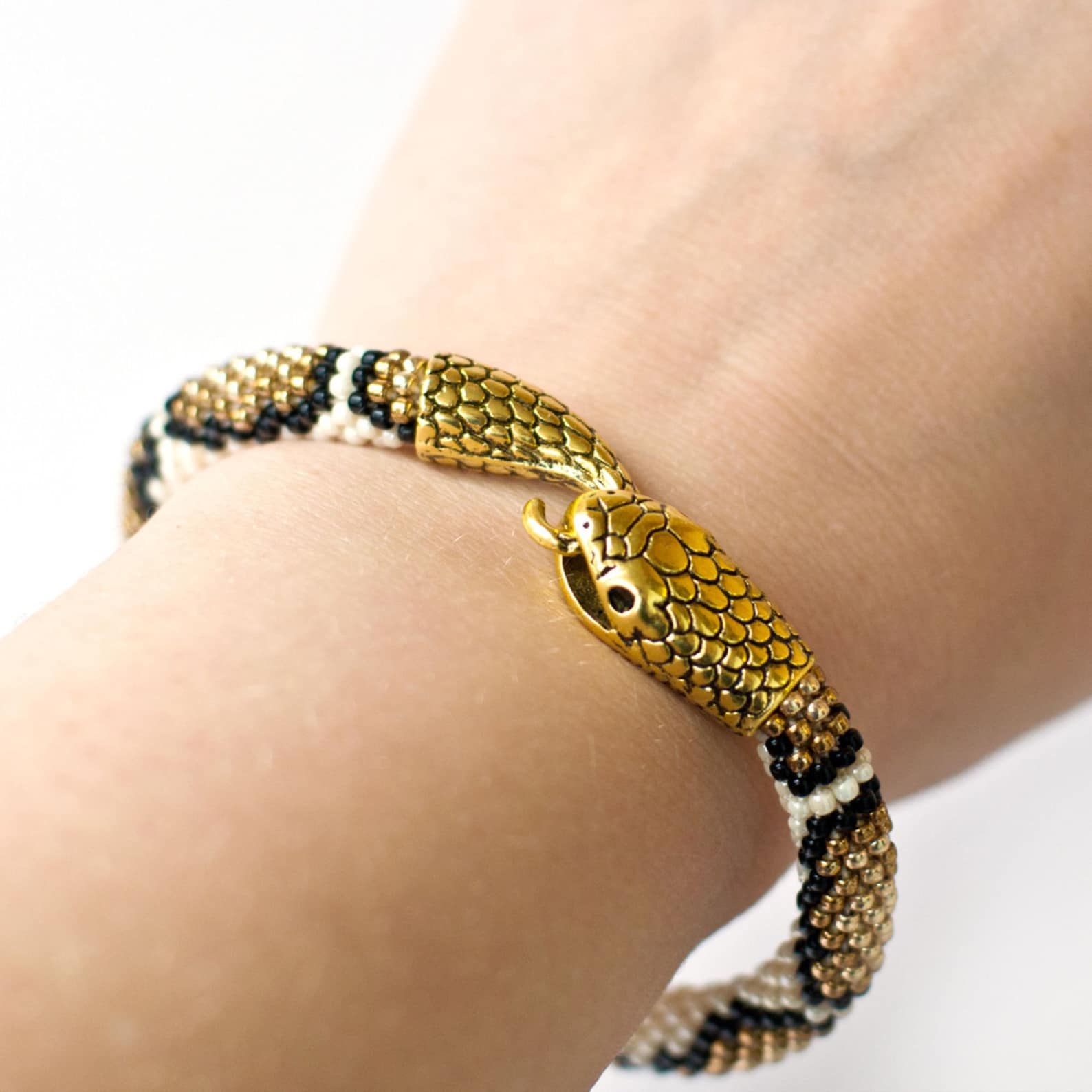 Beaded Snake Bracelet, Skin Print Serpent Jewelry, Reptile Accessory - Etsy