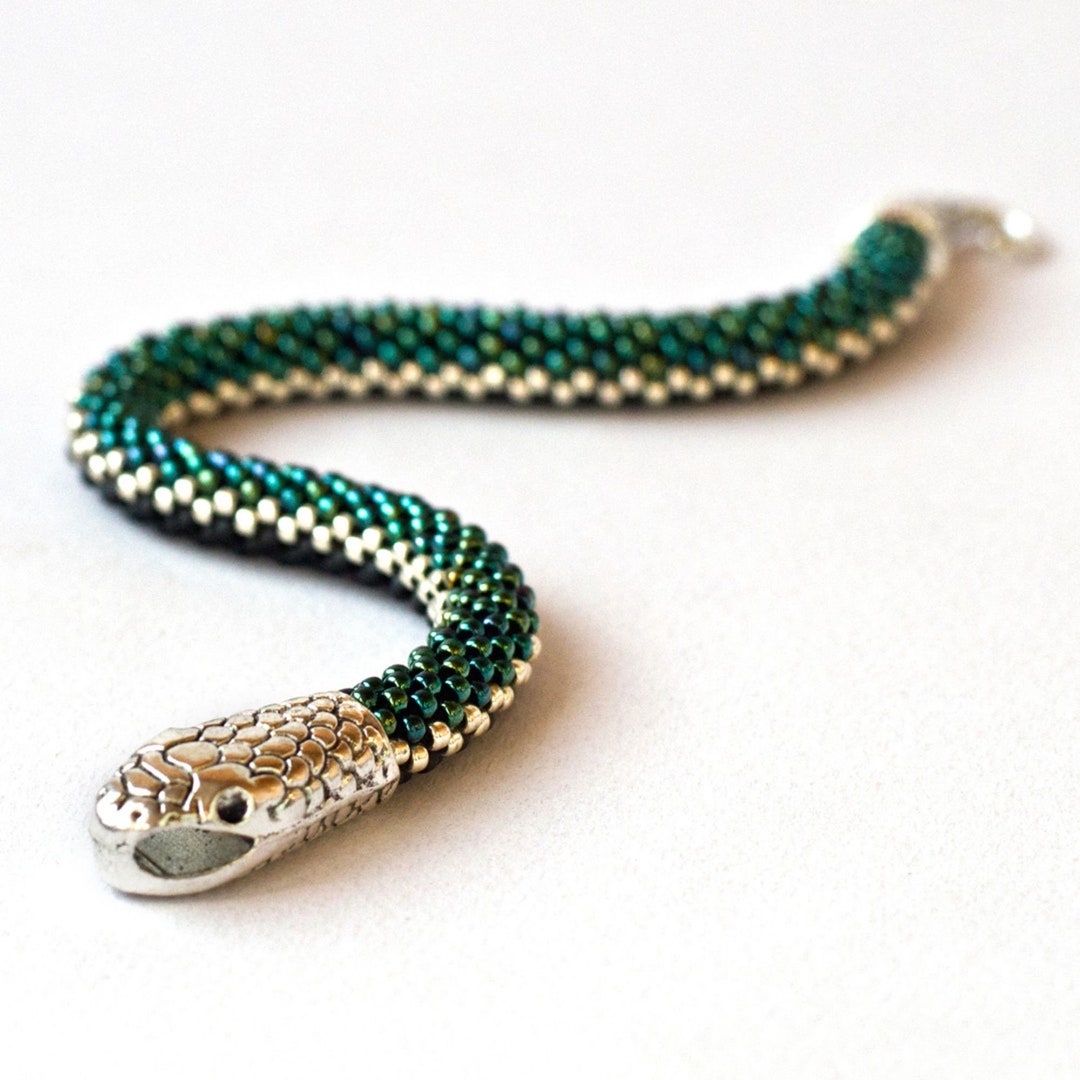 Beaded Snake Bracelet and Necklace, Snake Print Bracelet, Snake Choker ...