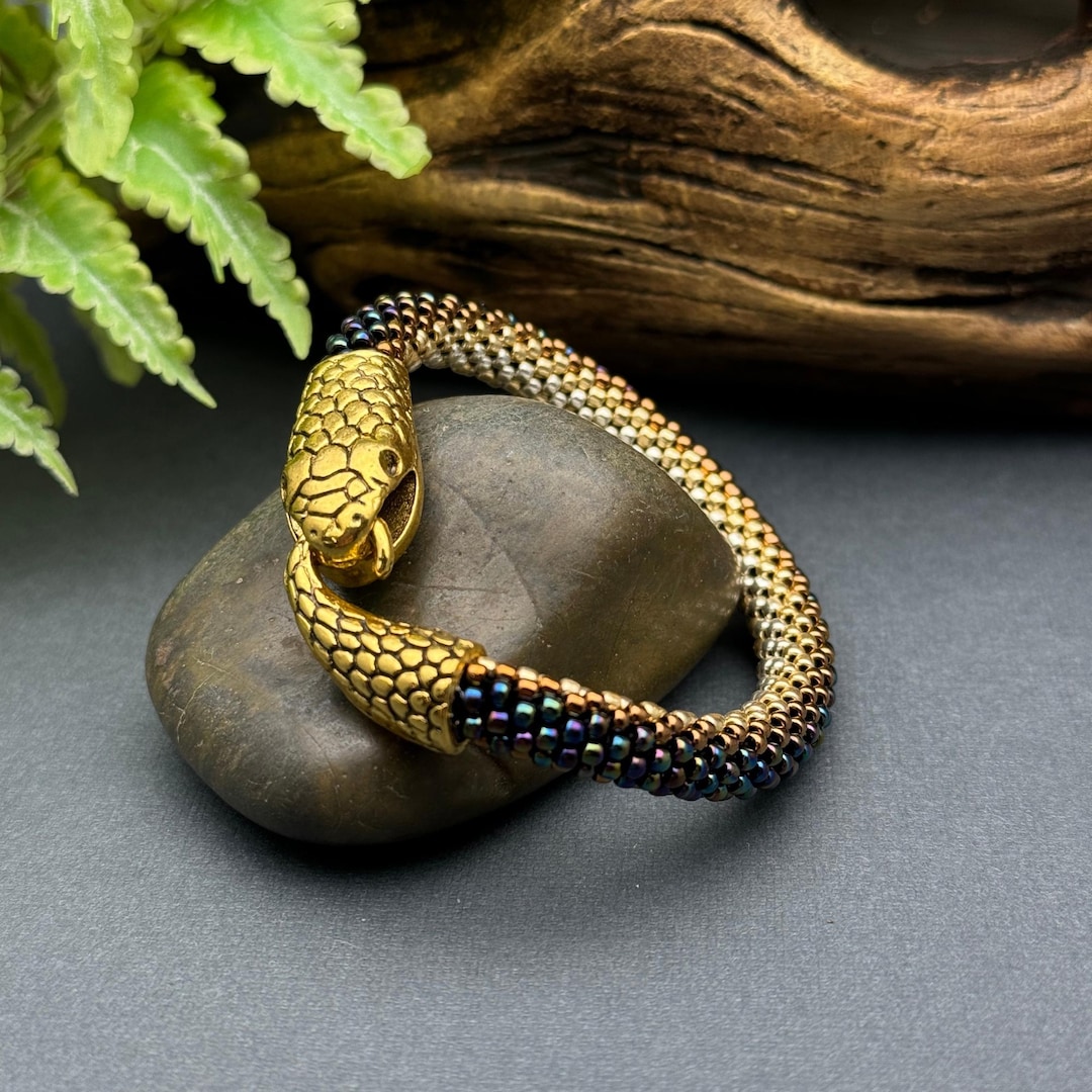 Snake Beaded Bracelet - Seed Bead Ouroboros Jewelry, Serpent Bracelet ...