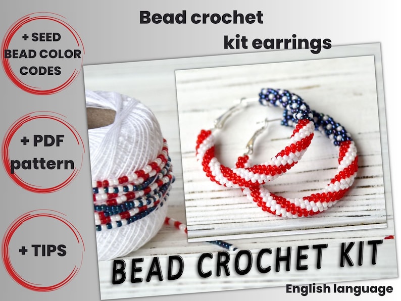 Print American Flag, Bead Crochet Kit, DIY Kit Hoop Earrings, Jewelry Making Kit, Crochet With ...