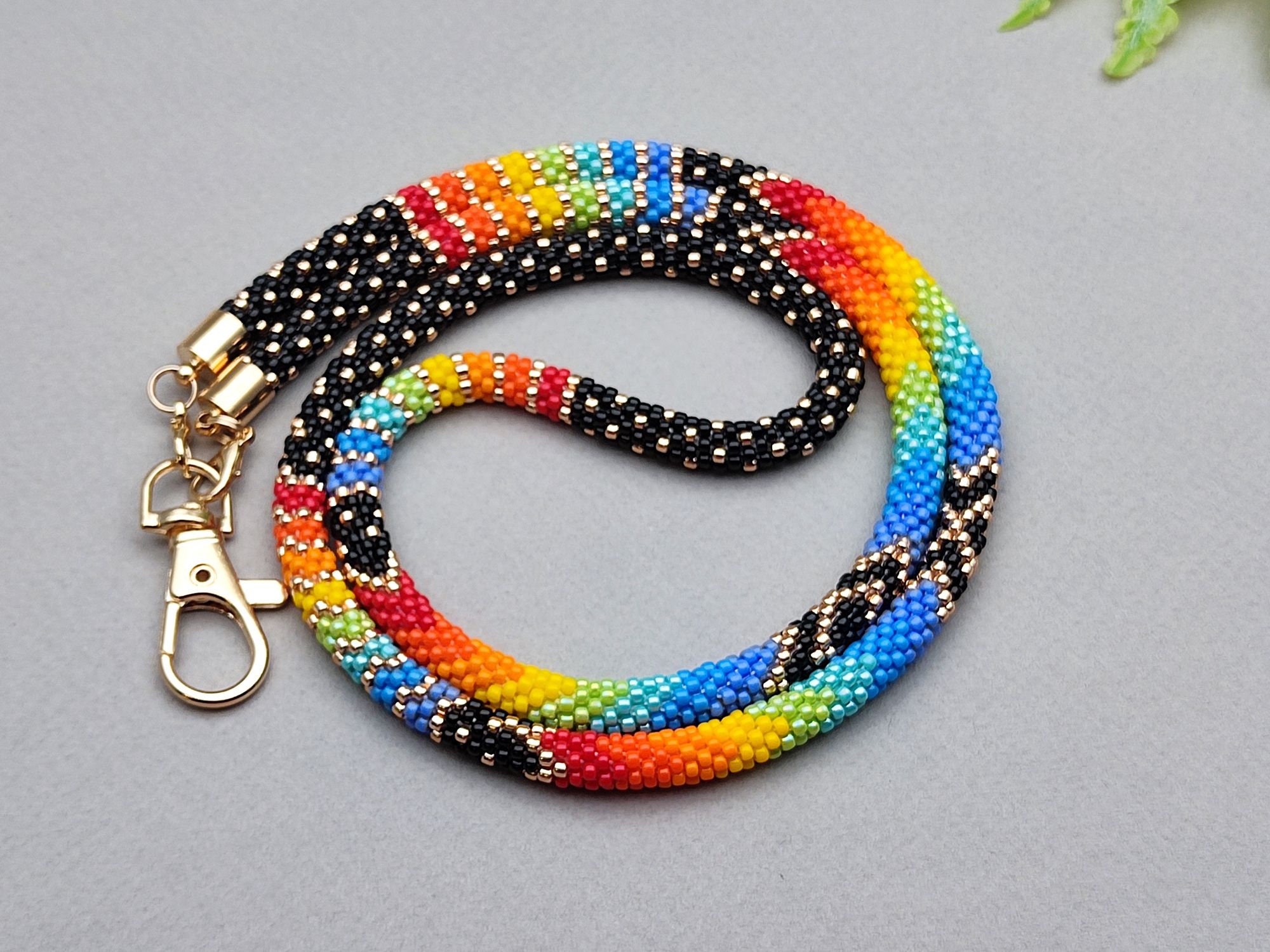 Colorful Bead Crochet Lanyard Kit, DIY Lanyard ID Holder Kit, Jewelry ...