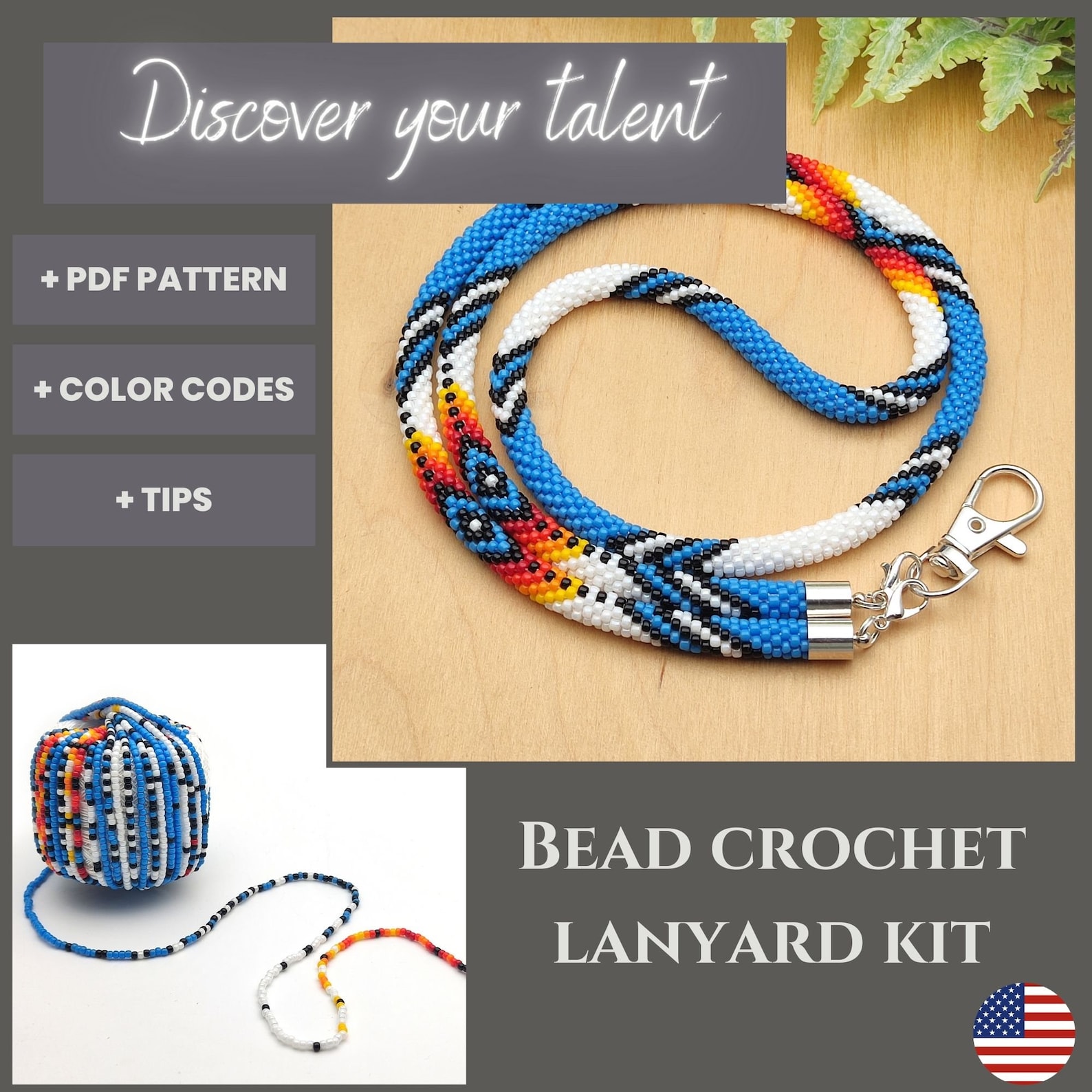 Bead Crochet Lanyard DIY Kit, Jewelry Making Kit, Beaded Lanyard ...