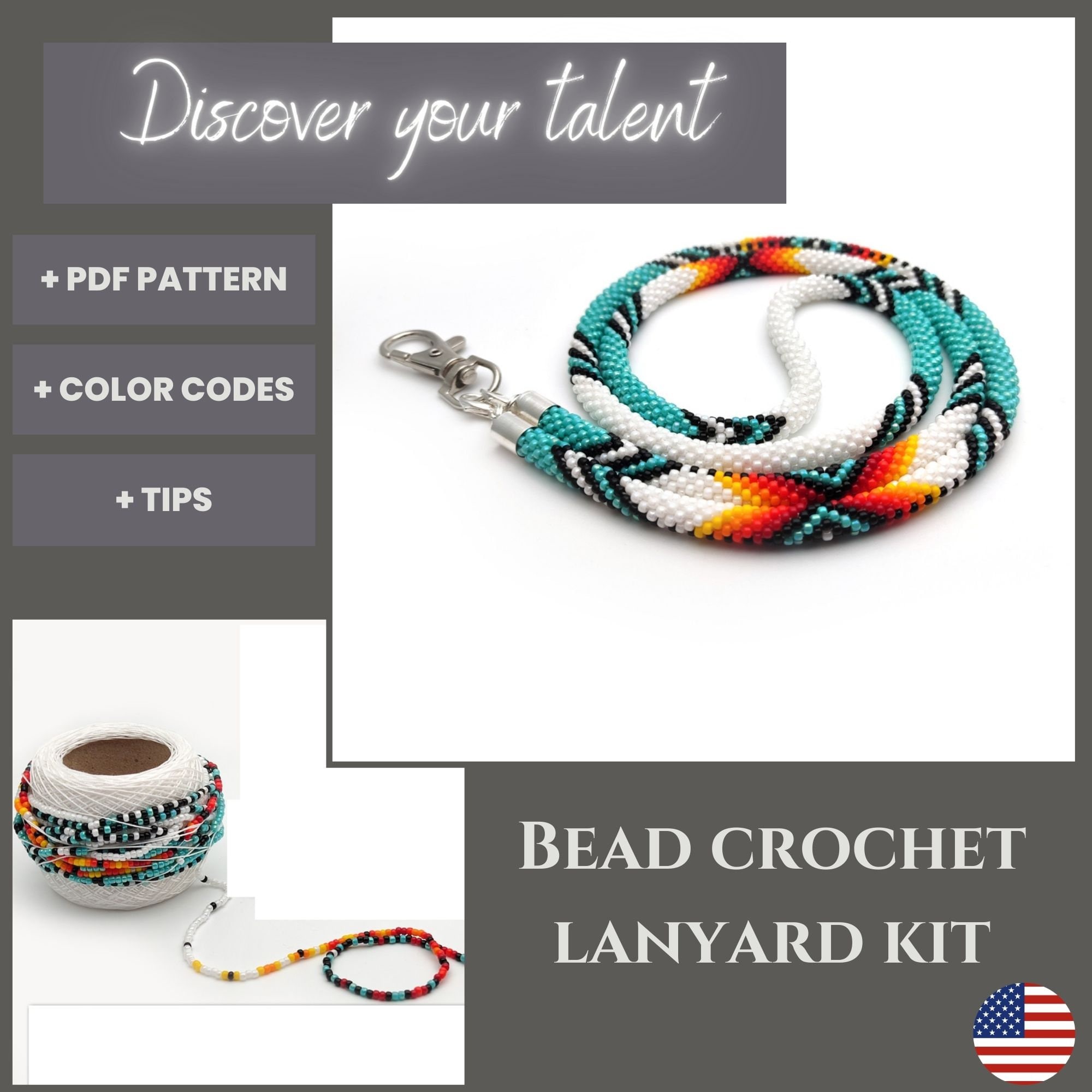 Women Beaded Lanyard Kit, DIY Kit Teacher Lanyard, Bead Crochet Lanyard ...