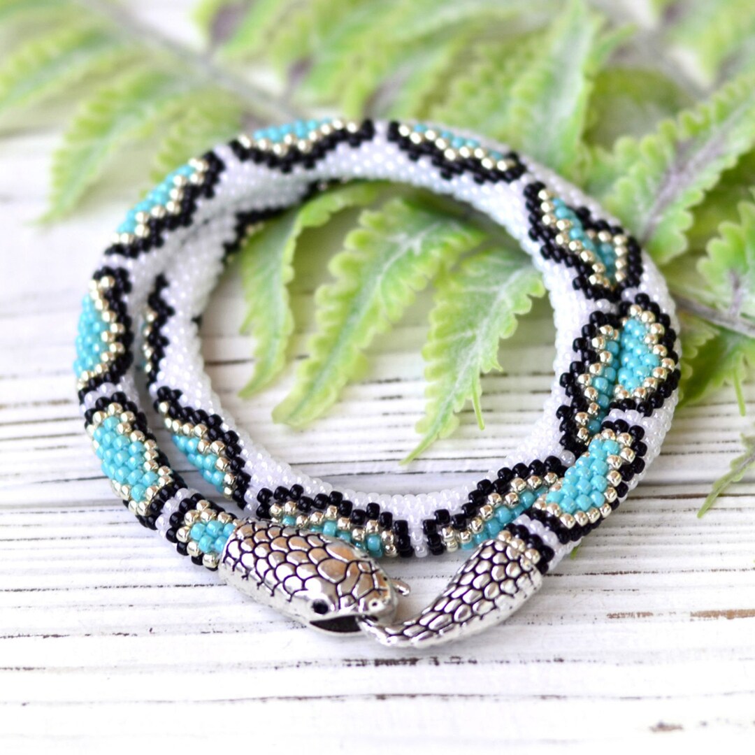 Turquoise Bead Python Choker, Serpent Choker, Python Skin Necklace, Snake Design Necklace ...
