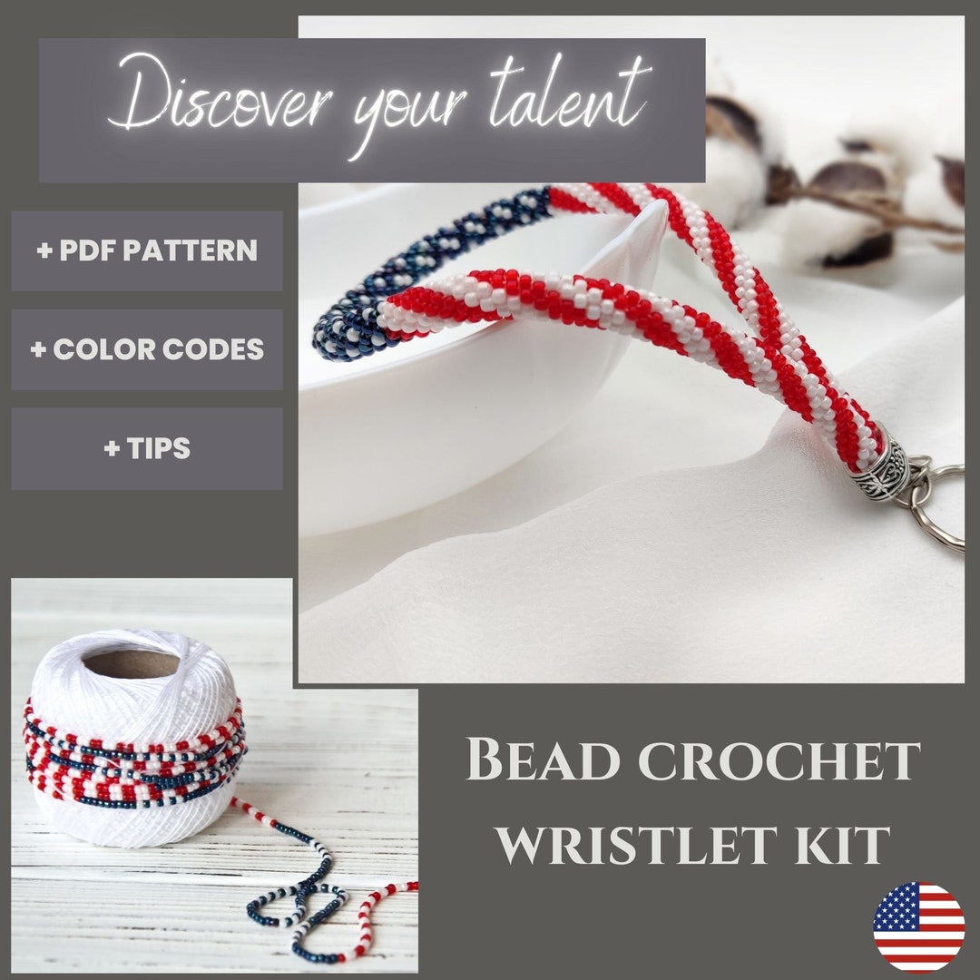American Flag Colors, DIY Kit Wristlet Keychain, Bead Crochet Kit ...