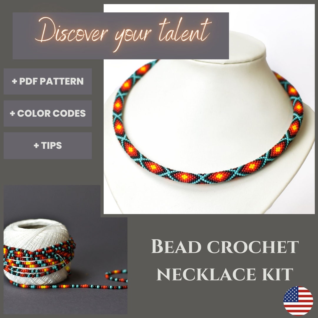 Bead Crochet Kit, DIY Kit Ethnic Necklace, Do It Yourself Kit, Gift for ...