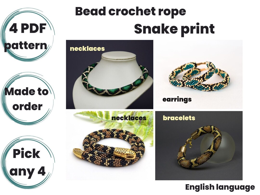 Bead Crochet Pattern Snake Jewelry, Snake Necklace Pattern, PDF Pattern ...