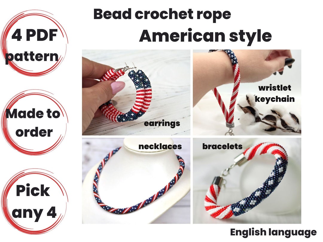 Pdf Pattern Bead Crochet Jewelry USA Flag, 4 PDF Patterns, American ...