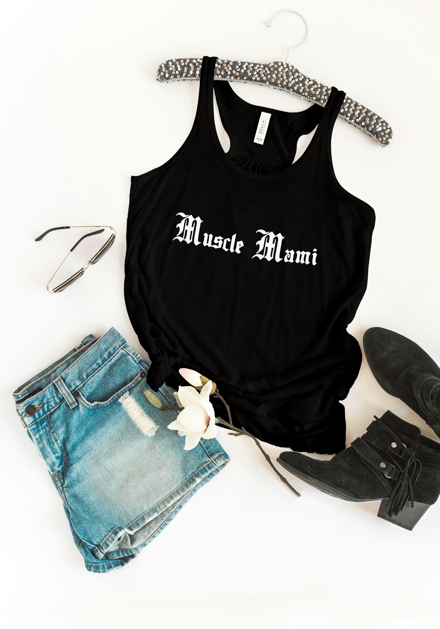 Muscle Mami Tank Top in Old English Font: Chic & Strong Fitness Wear - Etsy