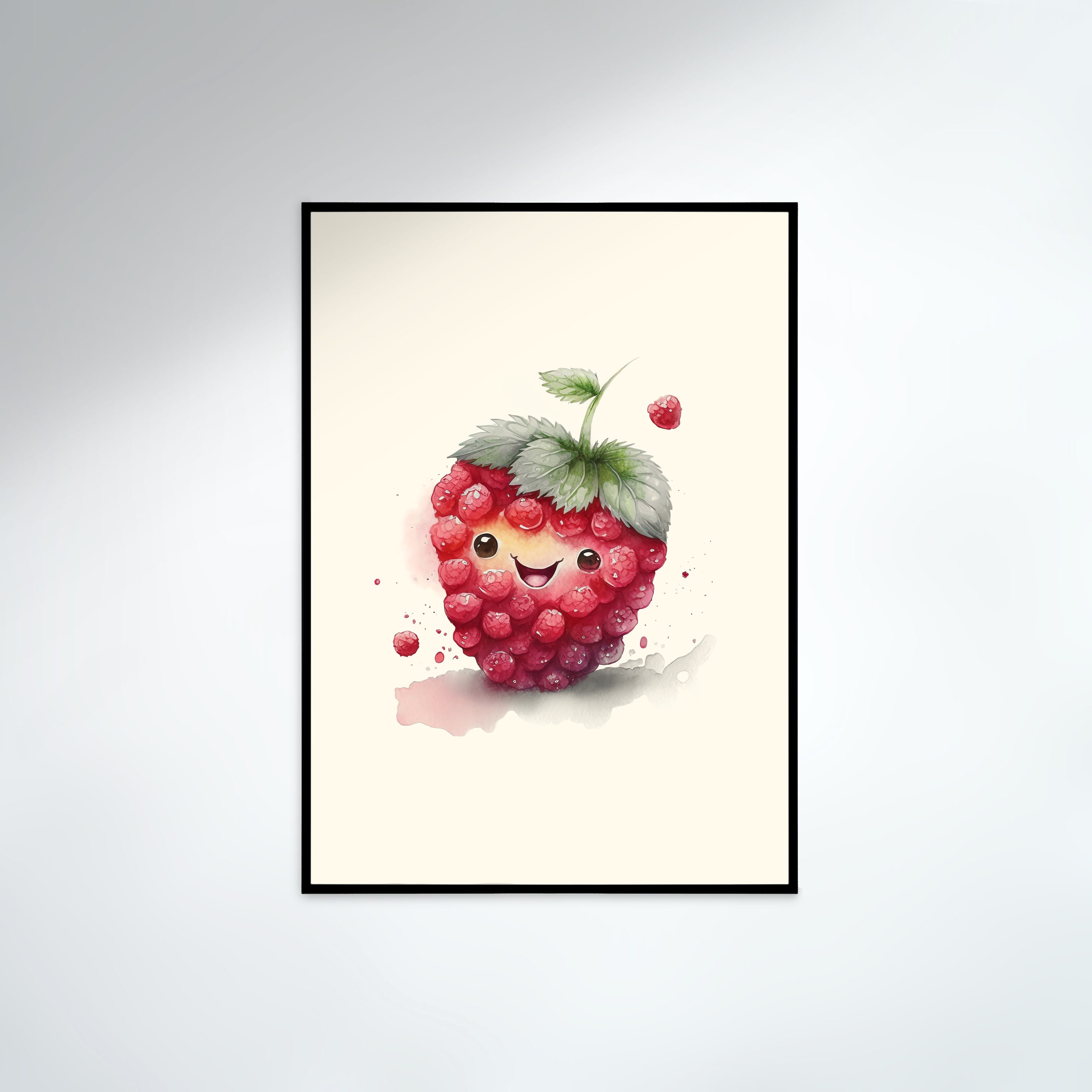 Cute Raspberry Watercolor Print for Kids Fruit Wall Art Nursery Kids ...