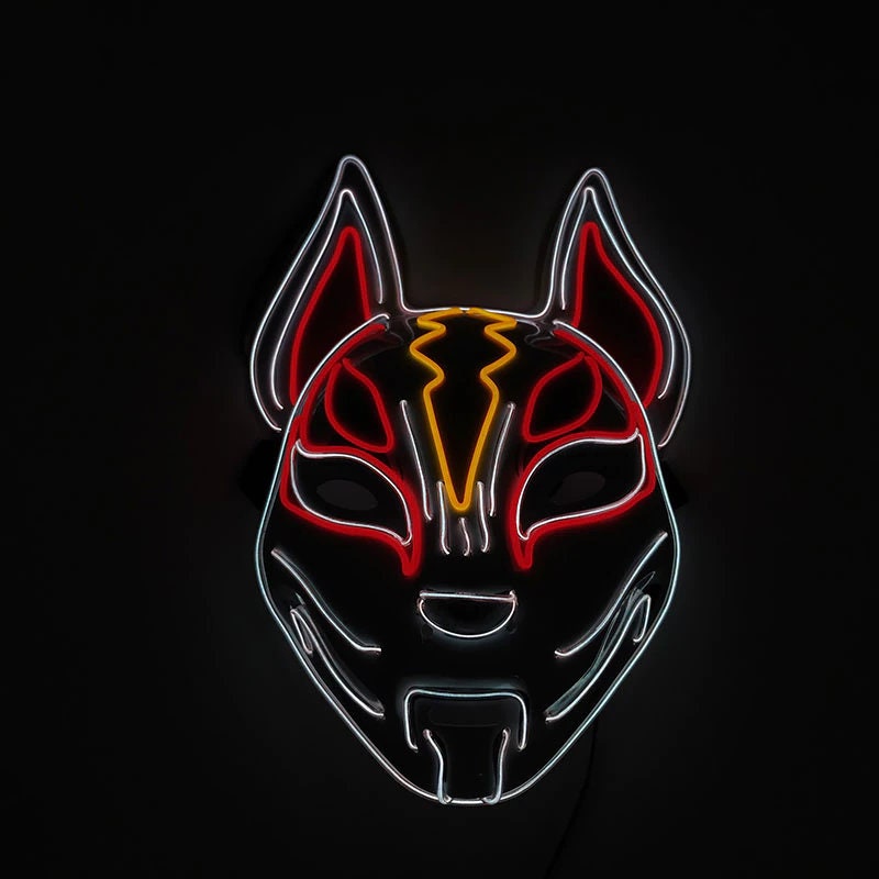 LED Kitsune Wearable Mask Fox Neon Mask - Etsy