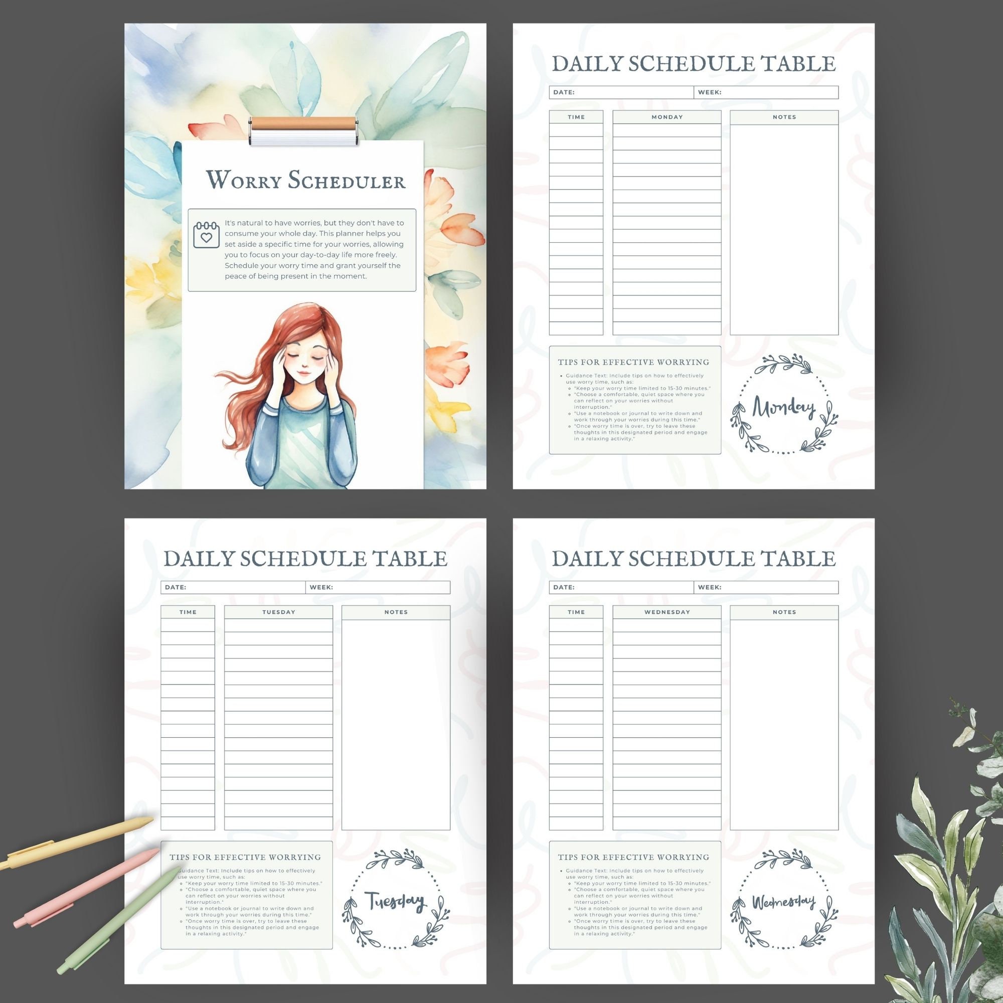 Worry Scheduler Planner Kids Mental Health Daily Worry Dairy Printable ...